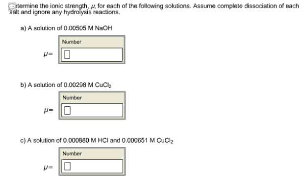Solved Determine the ionic strength, mu, for each of the | Chegg.com