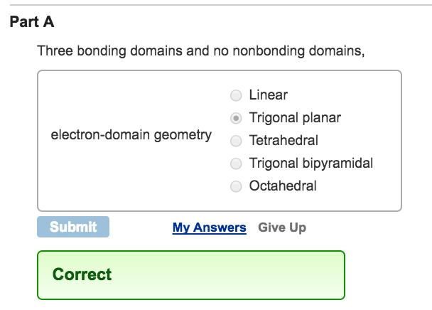 Solved Part A Three bonding domains and no nonbonding | Chegg.com