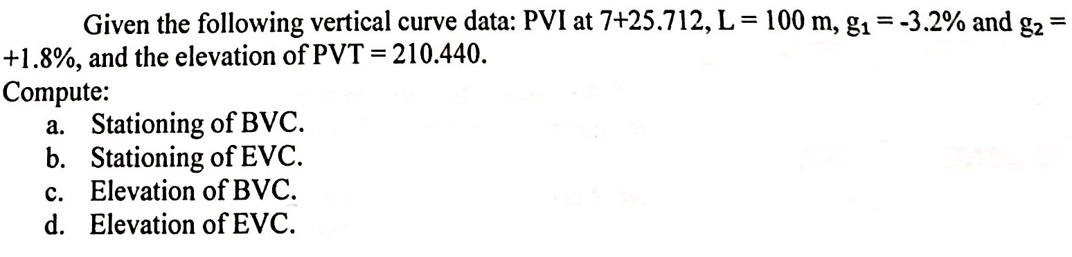 Solved Given the following vertical curve data: PVI at | Chegg.com