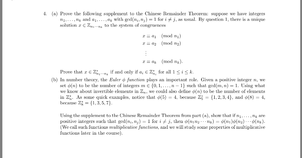 Solved 4. (a) Prove the following supplement to the Chinese | Chegg.com