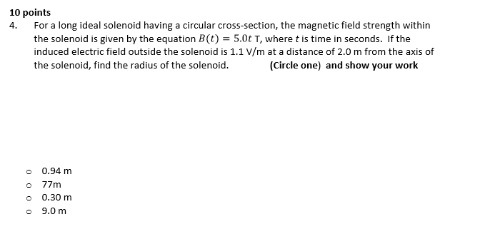 Solved 10 Points 4 For A Long Ideal Solenoid Having A