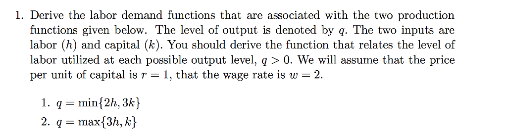 Solved 1. Derive the labor demand functions that are | Chegg.com