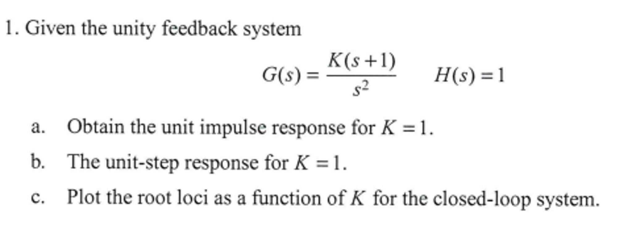Solved Given the unity feedback system G(s) = K(s + 1)/s^2 | Chegg.com