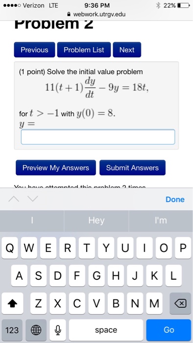 Solved Solve the initial value problem 11(t + 1) dy/dt - 9y | Chegg.com