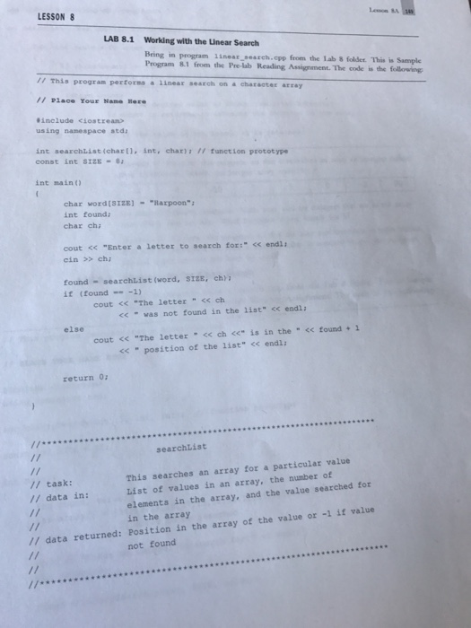 Solved LESSON8 LAB 8.1 Working with the Unear Search Bring | Chegg.com
