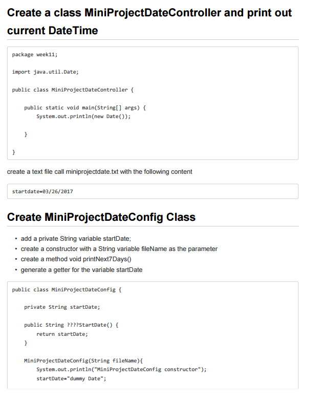 Solved Create a class MiniProjectDateController and print | Chegg.com