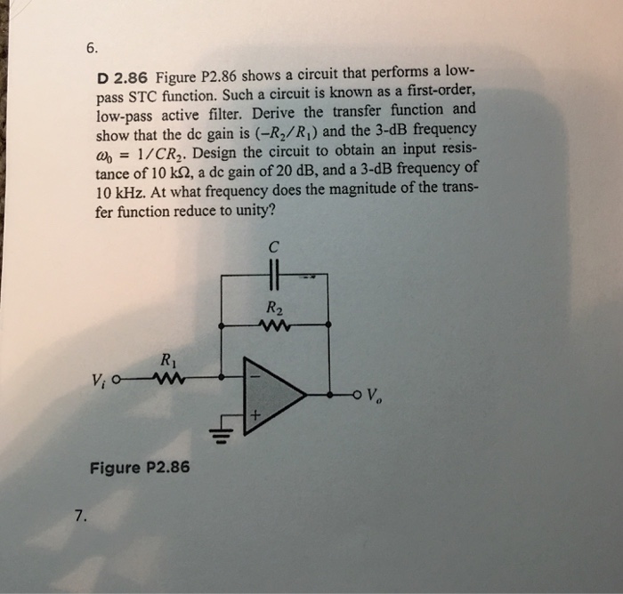 Solved Figure P2.86 shows a circuit that performs a low-pass | Chegg.com