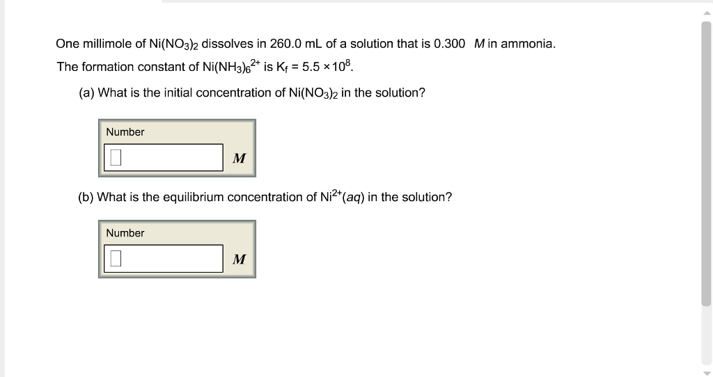 Solved One millimole of Ni(NO_3)_2 dissolves in 260.0 mL of | Chegg.com