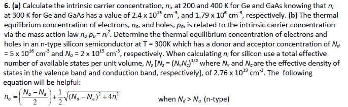 Solved Calculate the intrinsic carrier concentration, n_i at | Chegg.com