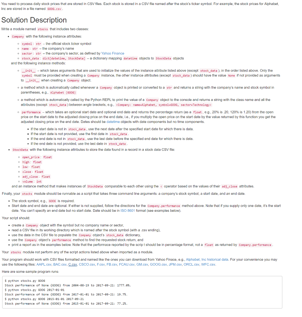 Solved Python Coding Question. See Yahoo Finance for CSV | Chegg.com Solved Python Coding Question. See Yahoo Finance for CSV | Chegg.com