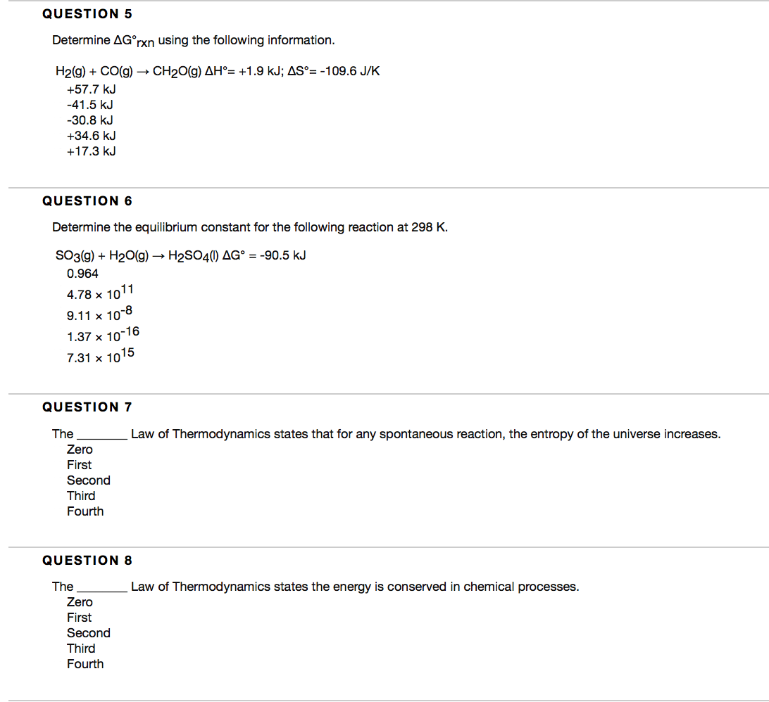 Solved Determine delta G^o_rxn using the following | Chegg.com