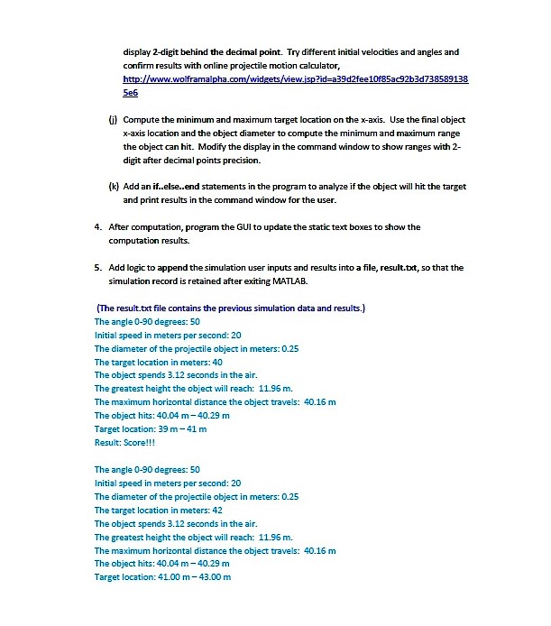Solved Projectile Motion Simulation Write a MATLAB Graphical | Chegg.com