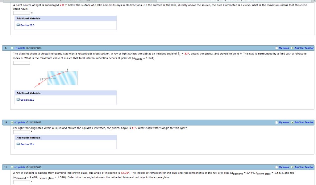 Solved A point source of light is submerged 2.8 m below the | Chegg.com