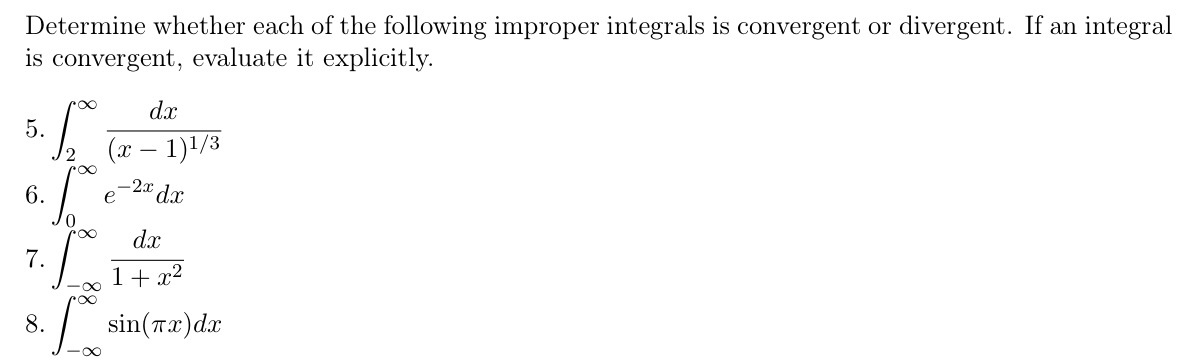 Solved Determine whether each of the following improper | Chegg.com