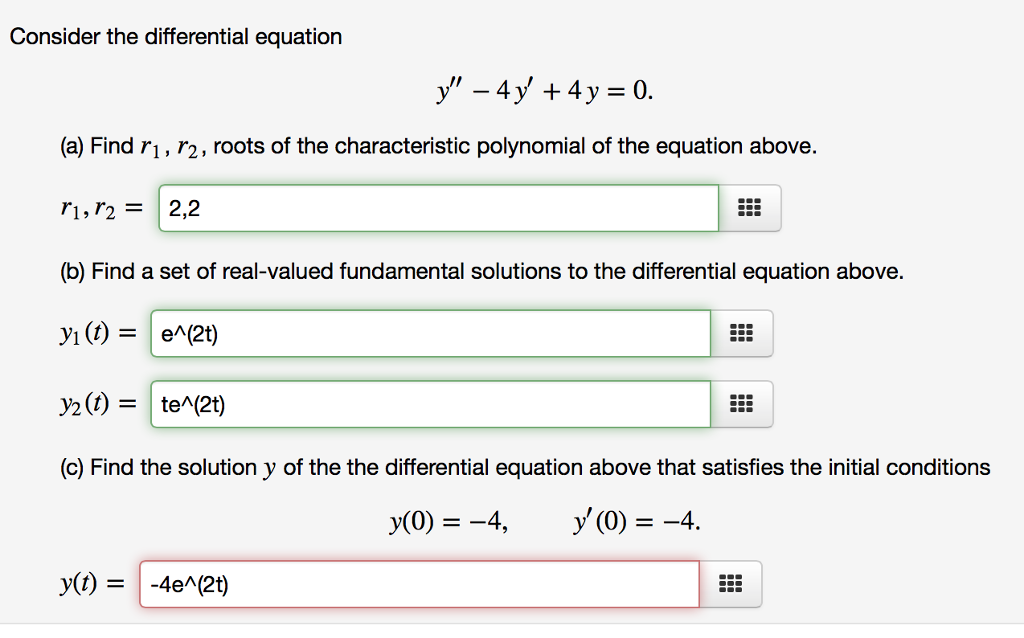 Solved Consider the differential equation y" - 4y +4y 0. (a) | Chegg.com
