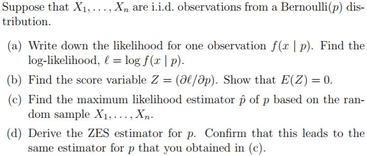 Solved Suppose that Xi,..., Xn are i.i.d. observations from | Chegg.com