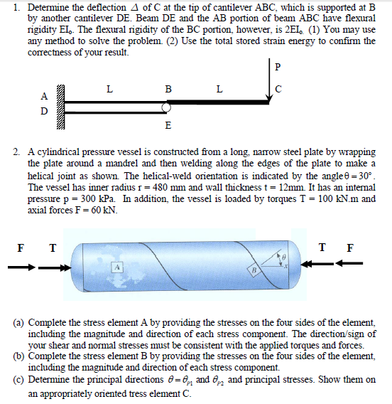 Solved 1. Determine the deflection Delta of C at the tip of | Chegg.com