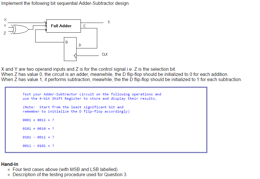 Solved Implement the following bit sequential Adder-Subtract | Chegg.com