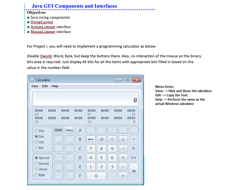 Java GUI Components and Interfaces objectives Java | Chegg.com