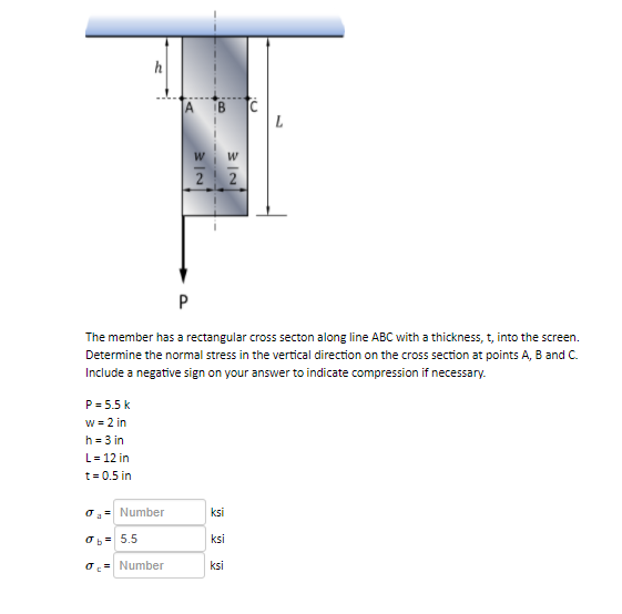 Solved W i W The member has a rectangular cross secton along | Chegg.com