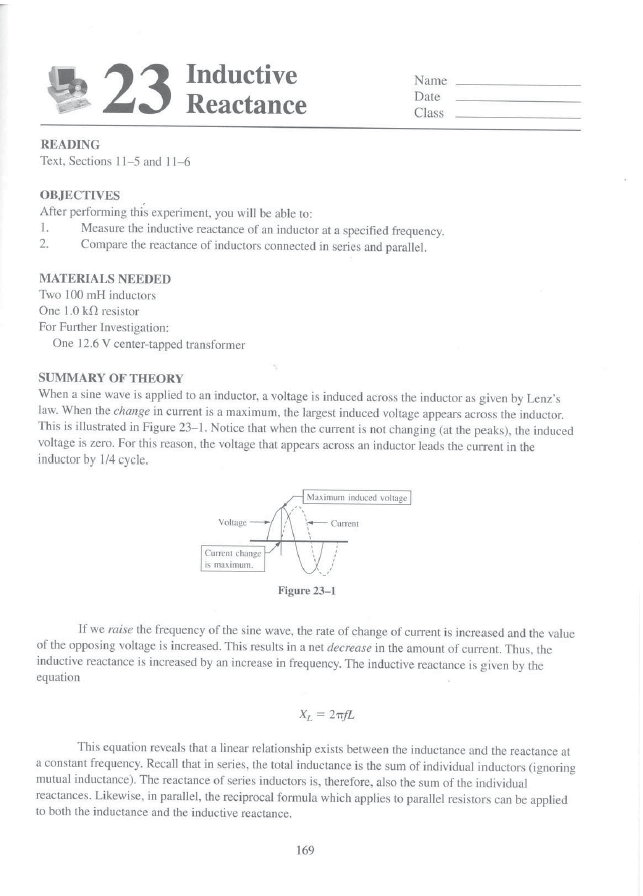 Solved Inductive Reactance Name Date Class READING Text, | Chegg.com
