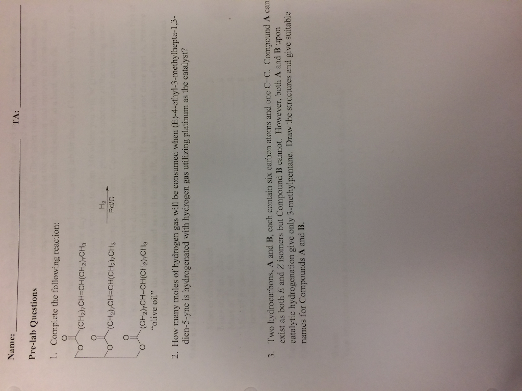 Solved Name: TA. Pre-lab Questions Complete the following | Chegg.com