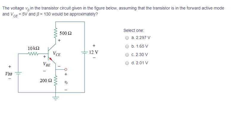 Solved The voltage vo in the transistor circuit given in the | Chegg.com