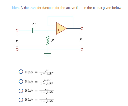 Solved Identify the transfer function for the active filter | Chegg.com