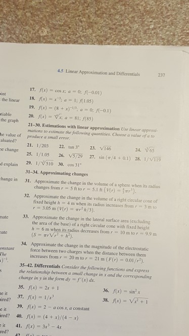 Solved Linear Approximation and Differentials f(x) = cos x: | Chegg.com