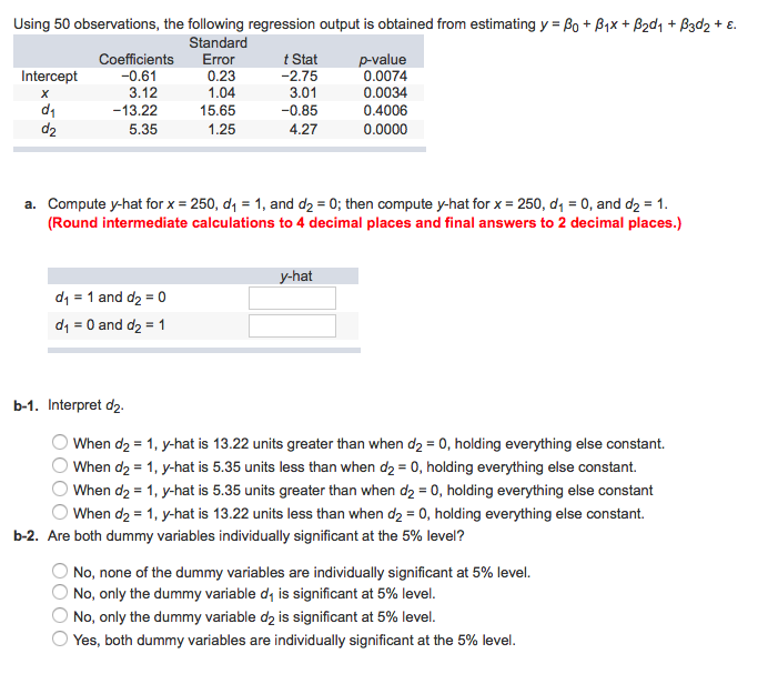 Solved Using 50 observations, the following regression | Chegg.com