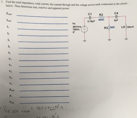 Solved 3. Find the total impedance, total current through | Chegg.com