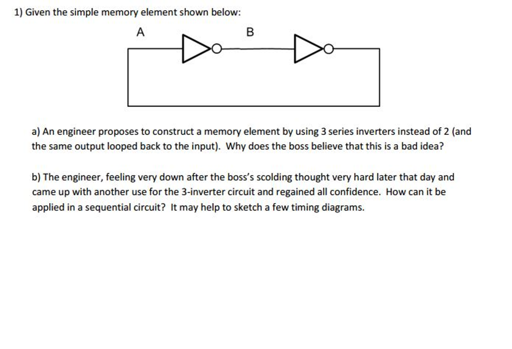 Solved 1) Given the simple memory element shown below: a) An | Chegg.com