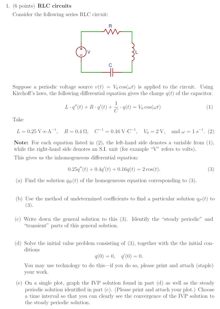Solved Consider the following series RLC circuit: Suppose a | Chegg.com