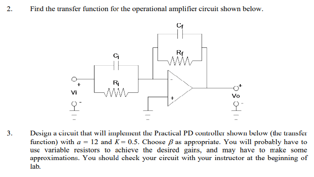 Solved 2 Find the transfer function for the operational | Chegg.com