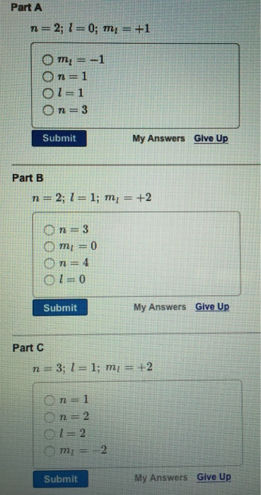 Solved 1) each set of quantum numbers is supposed to specify | Chegg.com