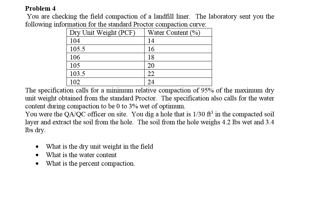 Solved Problem 4 You are checking the field compaction of a | Chegg.com