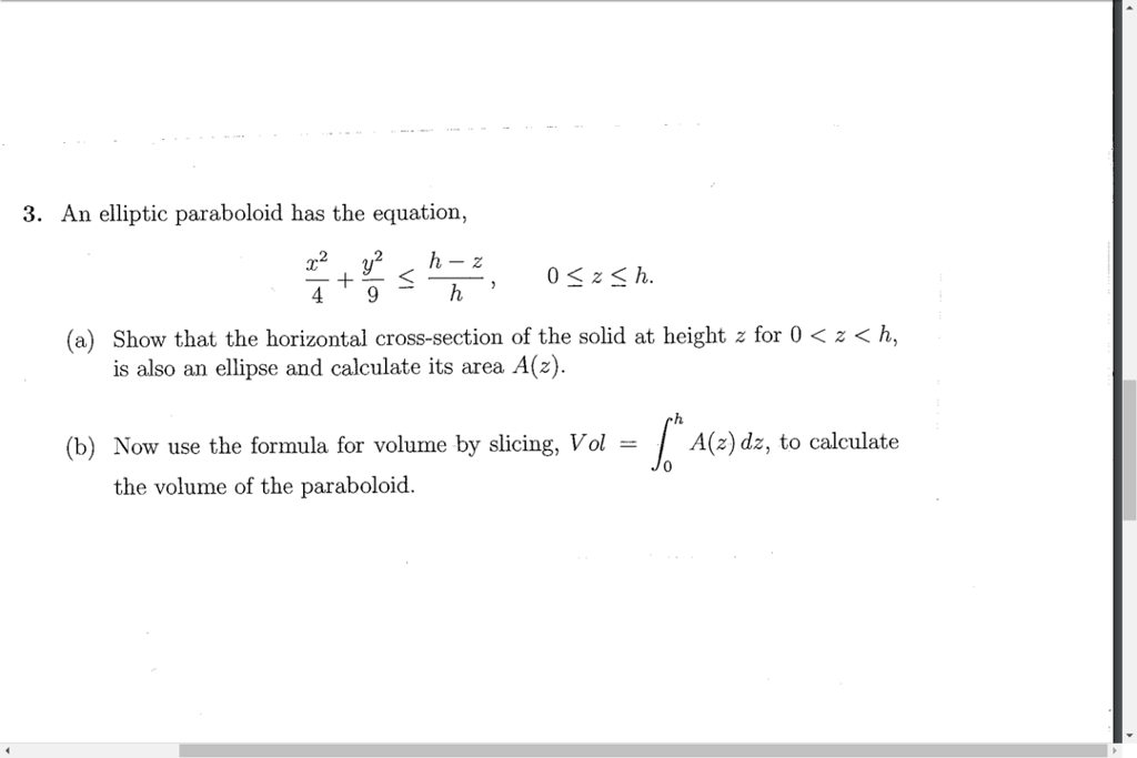 Solved 3. An elliptic paraboloid has the equation, 2 (a) | Chegg.com