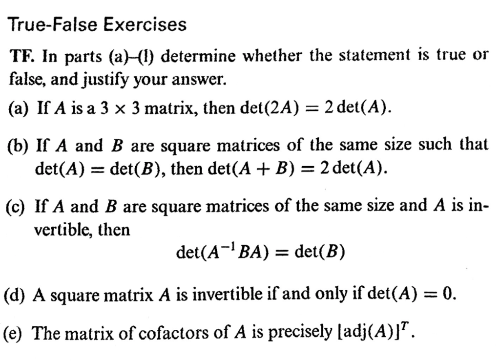 Solved True-False Exercises TF. In parts (a)-(1) determine | Chegg.com