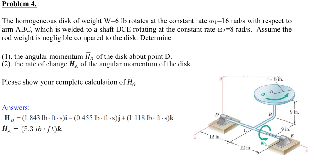 Solved Problem 4. The homogeneous disk of weight W-6 lb | Chegg.com