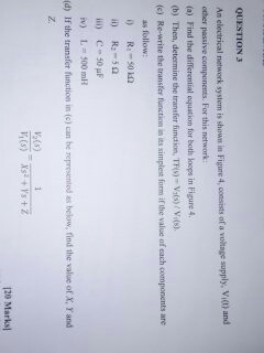 Solved QUESTION 3 An electrical network system is shown in | Chegg.com