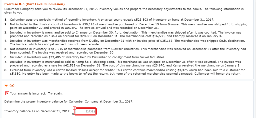 Solved Exercise 8-5 (Part Level Submission) Cullumber | Chegg.com
