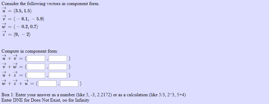 Solved Consider the following vectors in component form. | Chegg.com