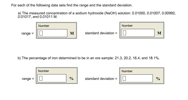 Solved For each of the following data sets find the range | Chegg.com