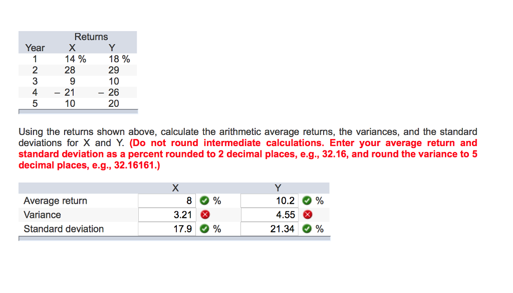 Solved Using The Returns Shown Above Calculate The