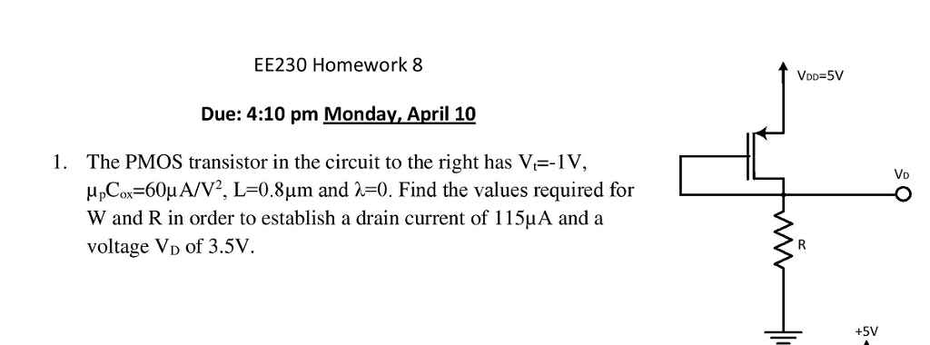 Solved The PMOS transistor in the circuit to the right has | Chegg.com