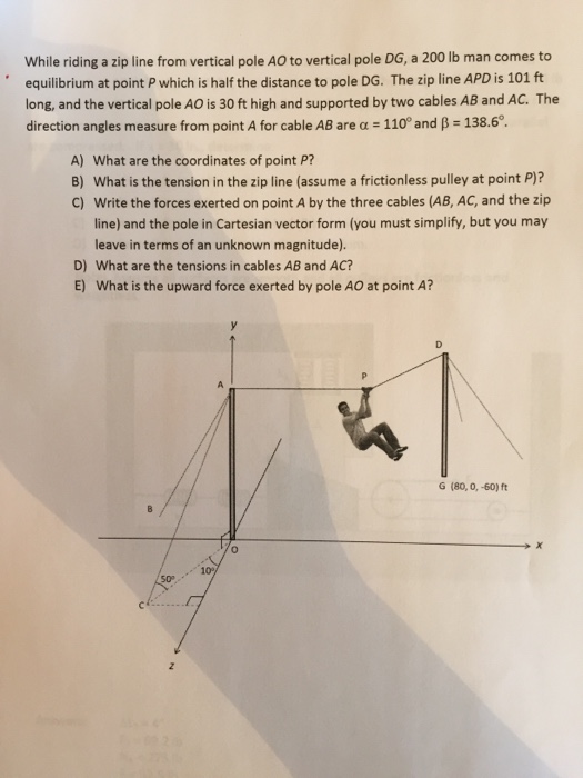 While riding a zip line from vertical pole AO to | Chegg.com
