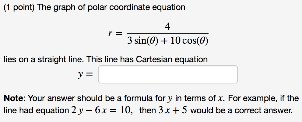Solved (1 point) The graph of polar coordinate equation 4 r- | Chegg.com