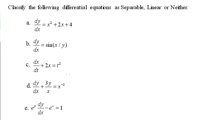 Solved Classify the following differential equations as | Chegg.com
