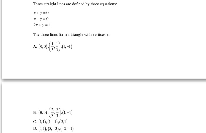 Solved Three straight lines are defined by three equations: | Chegg.com