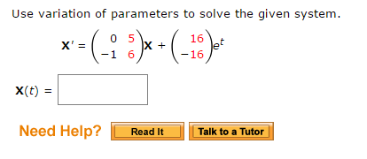 Solved Use variation of parameters to solve the given | Chegg.com